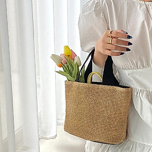 N.Bin Straw Bags for Women, Imitation Straw Weave Tote with Handles Boho Beach Tote Bag Straw Purses and Handbags,Summer Purses for Women with Magnetic Closure(White)