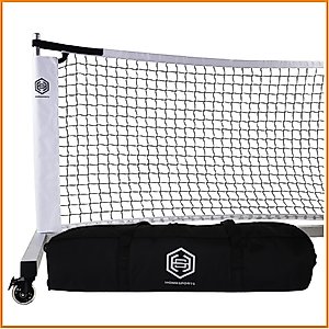 Dominator Indoor/Outdoor Portable Pickleball Net, Constructed of Rust Proof Aluminum Frame - includes Rolling Carry Bag, Locking Rollers