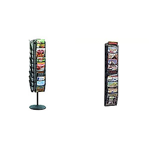 Safco Products Onyx Mesh Rotating Magazine Stand, 5577BL, Black Powder Coat Finish & Onyx 10 Pocket Magazine Rack 5579BL, Black Powder Coat Finish, Durable Commercial-Steel Construction