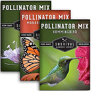 Survival Garden Seeds Pollinator Flower Collection - 3 Flower Seed Packs for Attracting Butterflies, Bees and Hummingbirds - Nectar & Pollen Rich Perennial & Annual Wildflowers - Non-GMO Heirloom