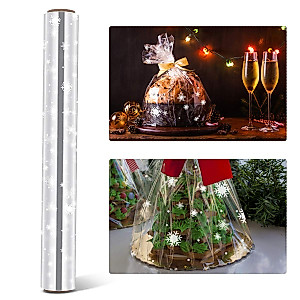 Choisyin Christmas Cellophane Wrap Roll,Clear Wrapping Paper Snowflake Plastic Paper Wrapper Large Transparent Wrapping Paper Wrap Film for Gift Basket Flower Food Christmas Decoration 16 inch x100 Ft