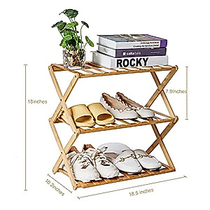 Qmkmyy Foldable Bamboo Shoe Racks 3 Tiers for Entryway Multi Tier Shoe Organizer Rack Multifunctional Storage Free Standing Shelf