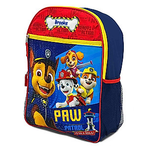 DIBSIES Personalized 16" Paw Team - Chase, Marshall, Rubble, and Skye Is On A Roll Backpack with Bonus Lunch Bag, Carabiner Clip, and Character Dongle