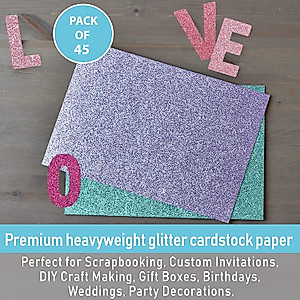 45 Sheets, 20 Colors (300 GSM) Glitter Cardstock comes with EXTRA SHINE! 8.27x11.7 Inches, 110 lb - Non-shedding Glitter Cardstock for Cricut, Crafts and DIY Projects