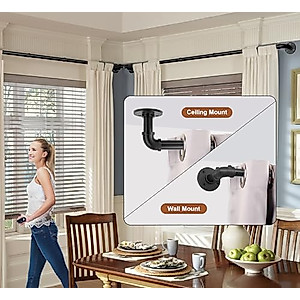 Higswor Blackout Curtain Rod : Industrial Curtain Rods 2 Pack Wrap Around Curtain Rods for Windows 28 to 48 inch Rustic Outdoor Curtain Rod for Bedroom Patio Farmhouse Matte Black Curtain Rod