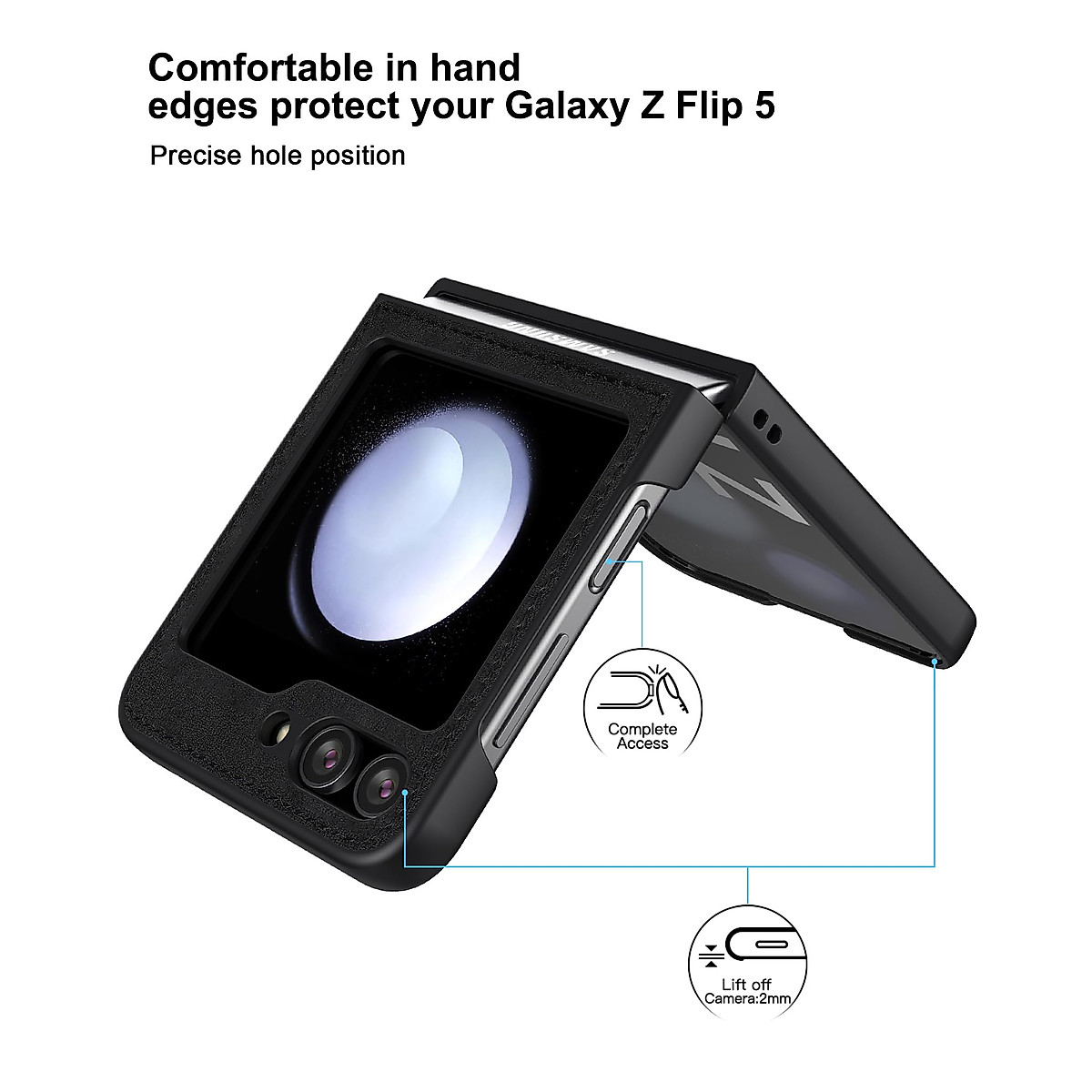 Foluu for Samsung Galaxy Z Flip 5 5G Case, Galaxy Z Flip 5 Leather Case, PU Leather + Hard PC Shell Ultra Thin Slim Durable Protective Phone Case Cover for Samsung Galaxy Z Flip5 5G 2023 (Black)