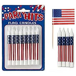 Oasis Supply, 8-Pack Patriotic Birthday Candles, 3.25-inch, Plus 6 USA! Food Flag Picks