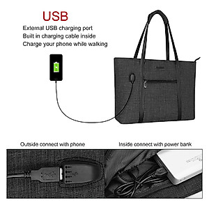 MOSISO USB Port Laptop Tote Bag for Women,Compatible with MacBook Air 15 inch M3 M2/Pro 16 M4 M3 M2 M1,15-15.6 inch Notebook, Work Travel Business Computer Bag with Small Purse, Black