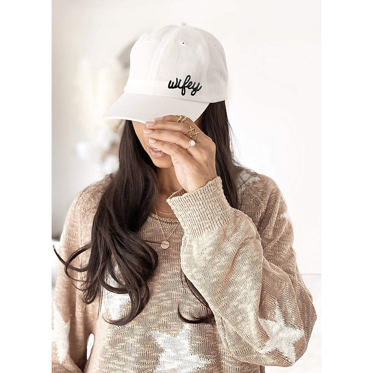 ModParty Wifey Hat | Bride Baseball Cap | White Cap with Embroidered Patch | Honeymoon Wedding Gift Idea | Adjustable Buckle Women’s Hat