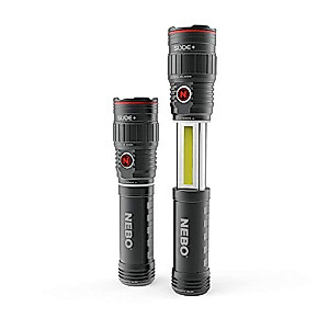 NEBO SLYDE+ Tactical LED Flashlight, Powerful 400-Lumen Bright Camping Flashlight with Slide-To-Reveal Work Light, Red Hazard Light & Magnetic Base