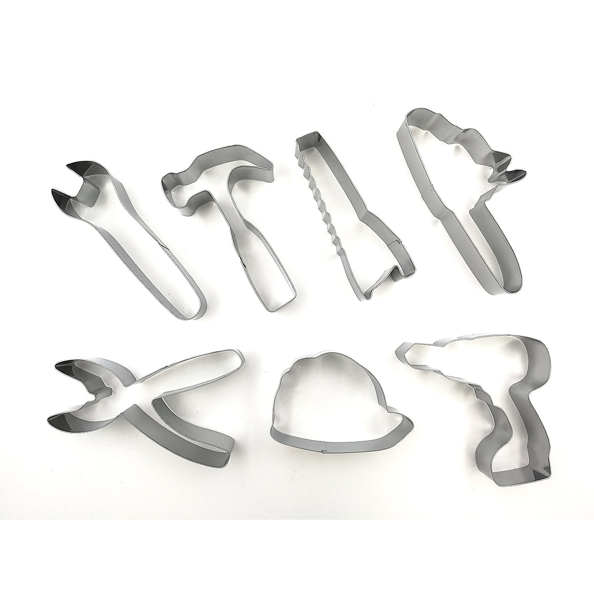 JOKUMO Tools Cookie Cutters Set – 7 PC High Grade 430 Stainless Steel –Wrench, Hammer, Saw, Chainsaw, Pliers, Safety Helmet and Drill