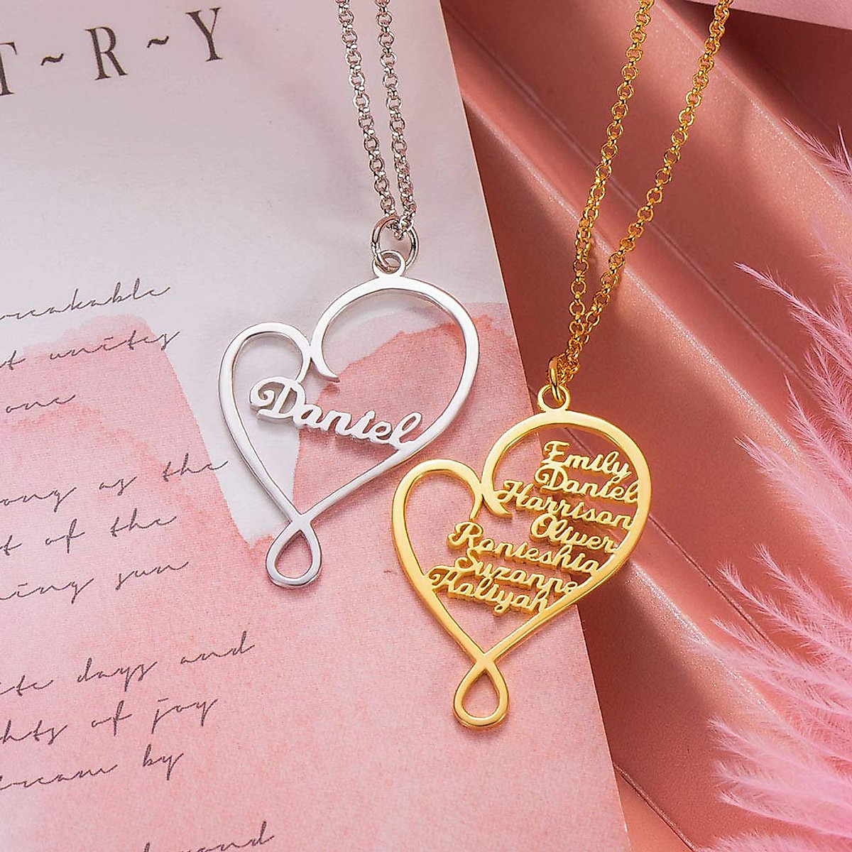 AILIN Hug Heart Name Necklace 925 Sterling Silver/Stainless Steel Custom 1-8 Name Pendant Mothers Days Jewelry Anniversary Birthday Gifts For Mom Grandma Wife