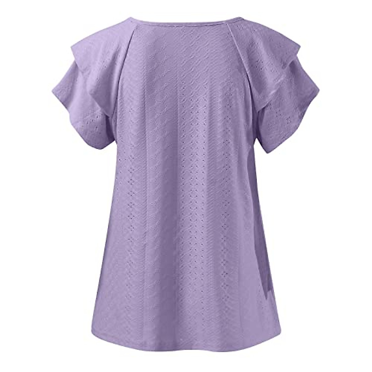 Spring and Summer New Short Sleeve V Neck Shrink Pleated Solid Color Loose Tee Shirt Top Purple
