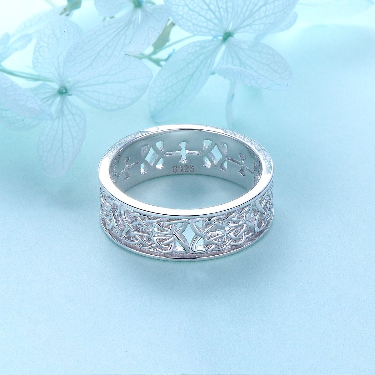 DAOCHONG Nickel-free 925 Sterling Silver Good Luck Irish Love Trinity Woven Celtic Knot Band Ring for Women Size 11 (11)