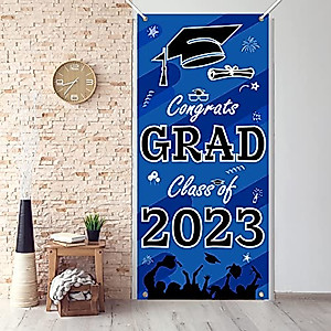 2023 Graduation Decorations, Class of 2023 Graduation Banner Porch Sign for Grad Party Supplies Blue and Black Graduation Party Decorations