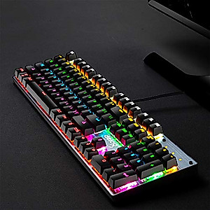 FELICON Gaming Keyboard, 104 Keys Ultra-Slim Rainbow Backlit Wired Keyboard with Blue Switches,Durable ABS Keycaps/Anti-Ghosting/Spill-Resistant Mechanical Keyboard for PC Mac Xbox Gamer