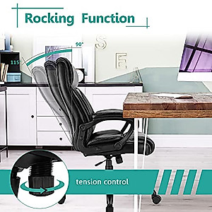 POWERSTONE Big & Tall Executive Office Chair High-Back Computer Desk Chair Leather Adjustable Swivel Chair with Armrest and Lumbar Support (27.5"x 27.5"x (43.5''- 46.5") 400lbs)