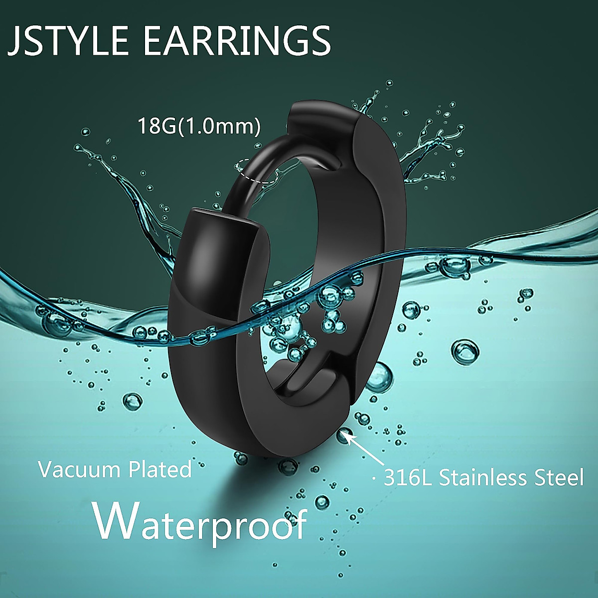 Jstyle 4 Pairs Hypoallergenic Black Stainless Steel Earrings For Sensitive Ears Simple Stud and Hoop Earrings Huggie Earring Set 18G