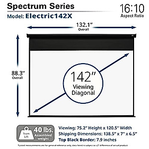 Elite Screens 142" Spectrum Electric Motorized Projector Screen with Multi Aspect Ratio Function Diag 16:10 & 138-inch Diag 16:9, Home Theater 8K/4K Ultra HD Ready Projection