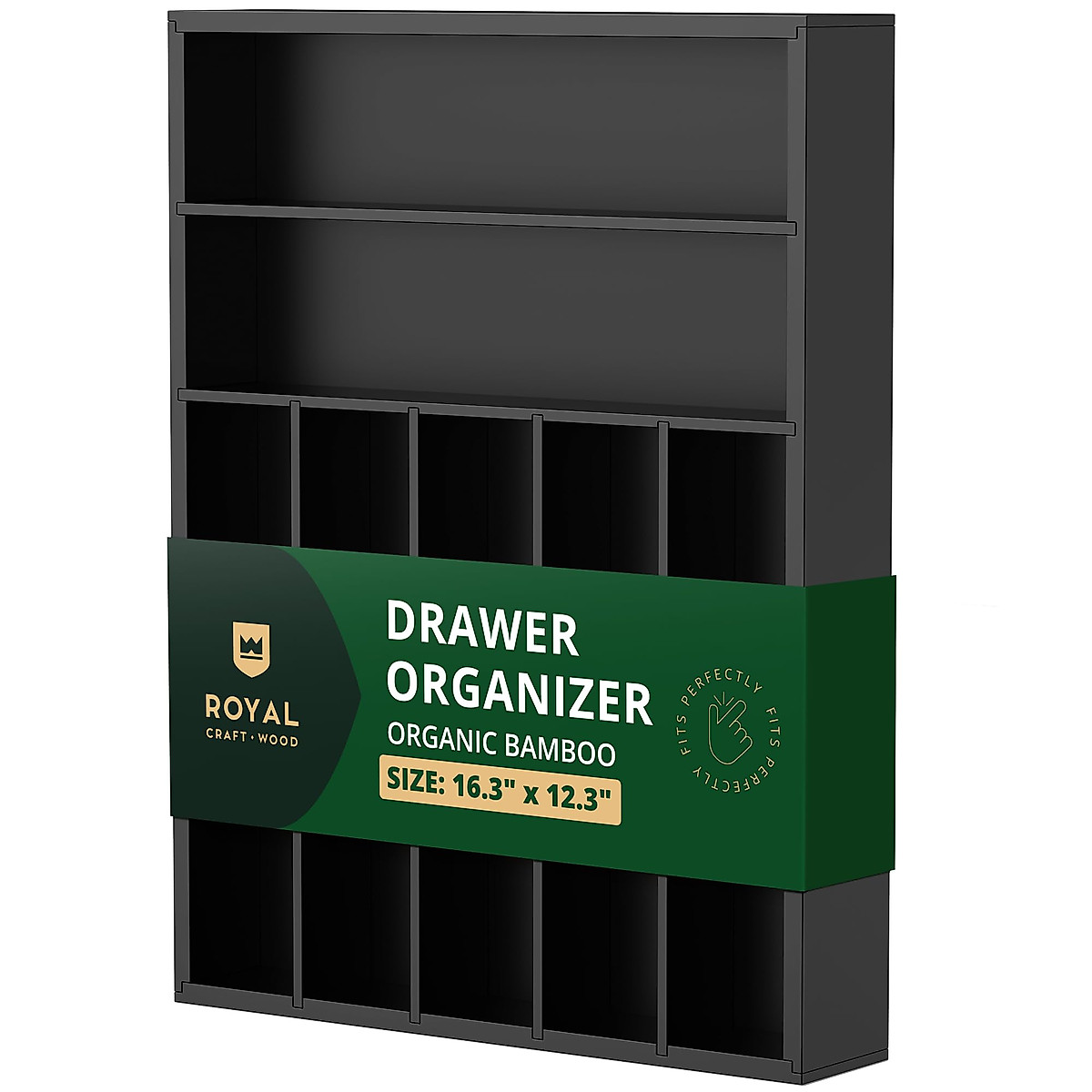 ROYAL CRAFT WOOD Bamboo Kitchen Drawer Organizer - Silverware Organize and Cutlery Tray with Grooved Drawer Dividers for Flatware and Kitchen Utensils (7 Slot, Black)