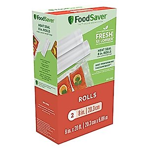 FoodSaver Vacuum Sealer Bags, Rolls for Custom Fit Airtight Food Storage and Sous Vide, 8" x 20' (Pack of 2)
