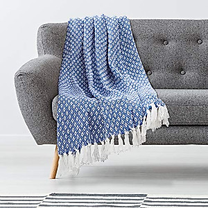 Americanflat 100% Cotton Throw Blanket for Couch - 50x60 Blue and White Throw Blanket for Bed, Sofa, or Chair - Machine Washable, All Seasons Neutral Lightweight Blanket Indoor or Outdoor Use