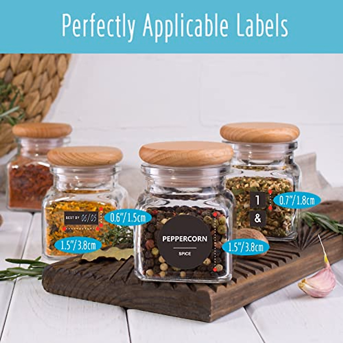 Hebayy 342 Removable Spice Labels,304 Pre-Printed Herb Seeds Seasoning Sauce Oil Vinegar Round Stickers,38 Blank Ones,Waterproof Oil & Tear Resistant,No Residue for Kitchen Pantry Containers Jars