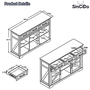 SinCiDo Bedroom TV Stand for 60 Inch TVs, Farmhouse Entertainment Center with 3 Drawers, Rustic Wood TV Console Cabinet with Sliding Barn Door for Bedroom, Living Room, Dining Room, Dark Grey