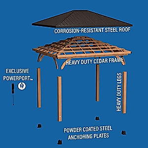 Backyard Discovery Barrington 14 ft. x 12 ft. Hip Roof Cedar Wood Gazebo, Shade, Rain, Hard Top Steel Metal Roof, All Weather Protected, Wind Resistant up to 100 mph, Holds up to 6500 lbs