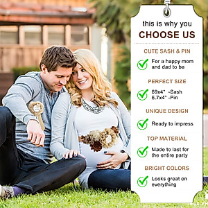 QuaComent Mommy to Be Sash, Maternity Sash Baby Shower Decorations 3PCS Teddy Baby Shower Decorations for Girl - Mom to be sash Shower for Boy, Baby Shower Decorations Favors Brown Photo Props Gift