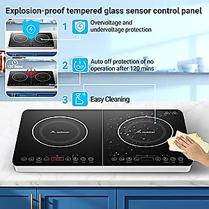 Aobosi Double Induction Cooktop,Portable Induction Cooker with 2 Burner Independent Control,Ultrathin Body,10 Temperature,1800W-Multiple Power Levels,4 Hour Timer,Safety Lock