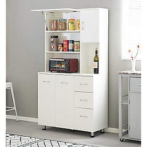 Basicwise Kitchen Pantry Storage Cabinet with Doors and Shelves, White