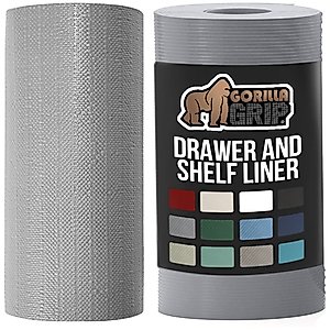 Gorilla Grip Smooth Drawer Liner and Ribbed Drawer Liner, Smooth Liner Size 12x10, Easy Clean and Trim, Ribbed Liner Size 17.5x20, Desk Storage, Both in Gray, 2 Item Bundle