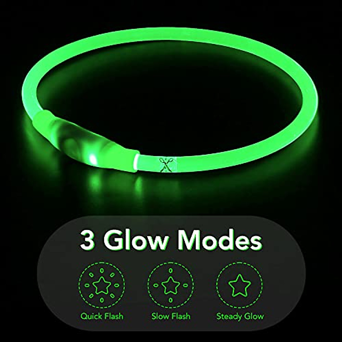 Colaseeme LED Dog Collar Light Up Dog Collars 1 Count USB Rechargeable TPU Glow Safety Basic Dog Collars for Large Medium Small Dogs (Green)