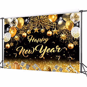 CYLYH 10X8FT 2025 New Year Backdrop Black and Gold Background New Year Holiday Party Banner New Year Decoration New Year Christmas Party Decorations Banner D599