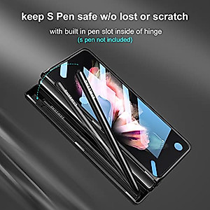 [Updated Version] Libeagle Compatible with Samsung Galaxy Z Fold 3 Case [Built in Hidden S Pen Holder to Avoid Pen Lost][Leather on Back][Screen Protector][Hinge Protection] Cover 5G 2021-Carbon fiber