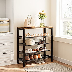 HOOBRO Shoe Rack, 5-Tier Shoe Storage Unit Flat & Slant Adjustable Shoe Organizer Shelf for 16 Pairs, Durable and Stable, for Entryway, Hallway, Closet, Dorm Room, Industrial, Rustic Brown BF01XJ01