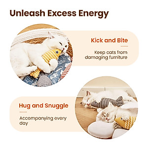 Potaroma Cat Toys Fish, 3 Pcs Crinkle Sound Catnip Toys Soft Linen, Interactive Kitten Exercise Kicker Toys for Indoor Cats 7.8 Inches for All Breeds