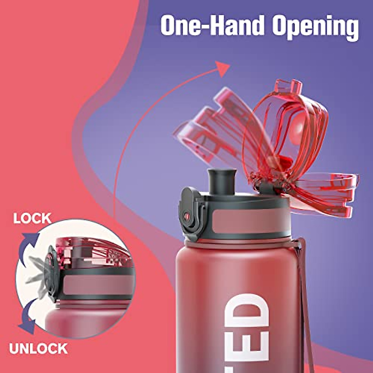 Sahara Sailor Water Bottles, 25oz Motivational Sports Water Bottle with Time Marker - Times to Drink - Tritan, BPA Free, Wide Mouth Leakproof, Fast Flow Technology with Clean Brush (1 Bottle)