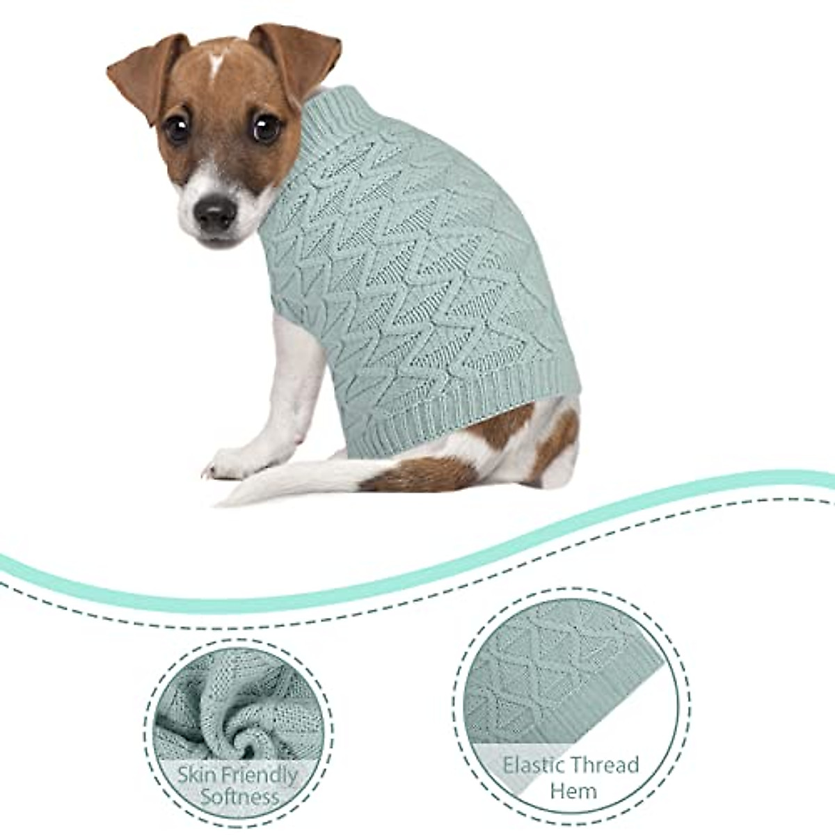 ASENKU Dog Turtleneck Sweaters, Winter Dog Sweaters Clothing, Classic Wired Knit Clothing for Cold Weather, Ideal Gift for Pets(Blue, S)