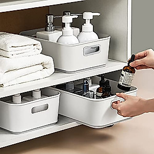 Plastic Storage Basket, Open Storage Bin with Handles - Organizer for Kitchen, Bedroom, Under Sink Bathroom Organizer, Toy Baskets, Food Storage Containers for Organizing - 3 Pcs (White)