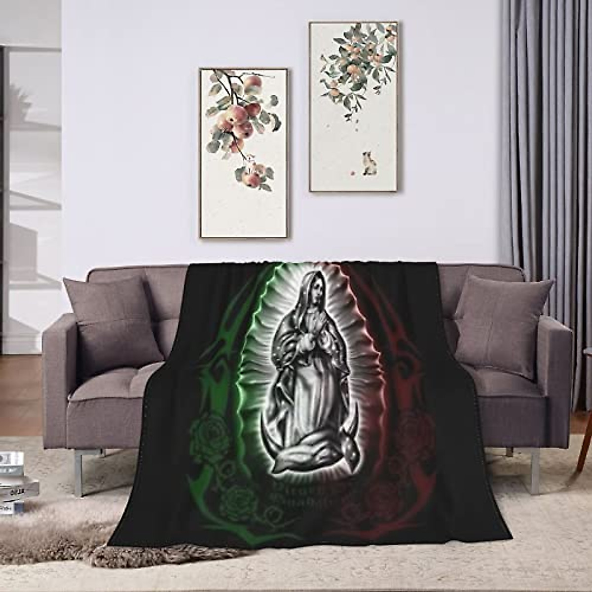 Our Lady Virgin Mary Guadalupe Mexican Flannel Fleece Throw Blankets Super Soft Cozy Warm Plush Bedding for Adults Kids Lightweight Blankets for Couch,Sofa,Bed Halloween decor-80 x60