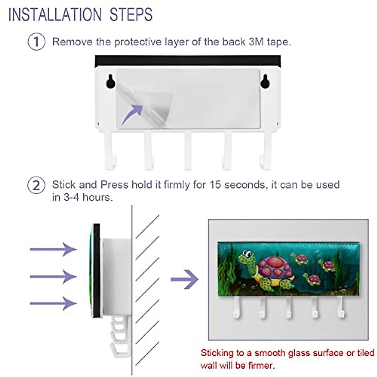 Cute Tortoise Understandturtle Babies Rack Organizer with 5 Hooks Wall Bathroom Kitchen Shelf Rack Multifunctional Storage Shelf