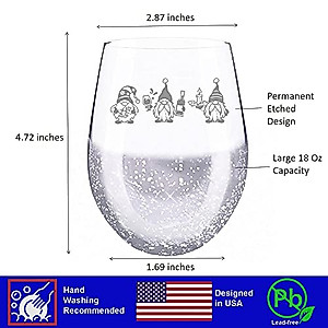 Christmas Gnome Etched Stemless Wine Drinking Glasses Glassware Set of 4