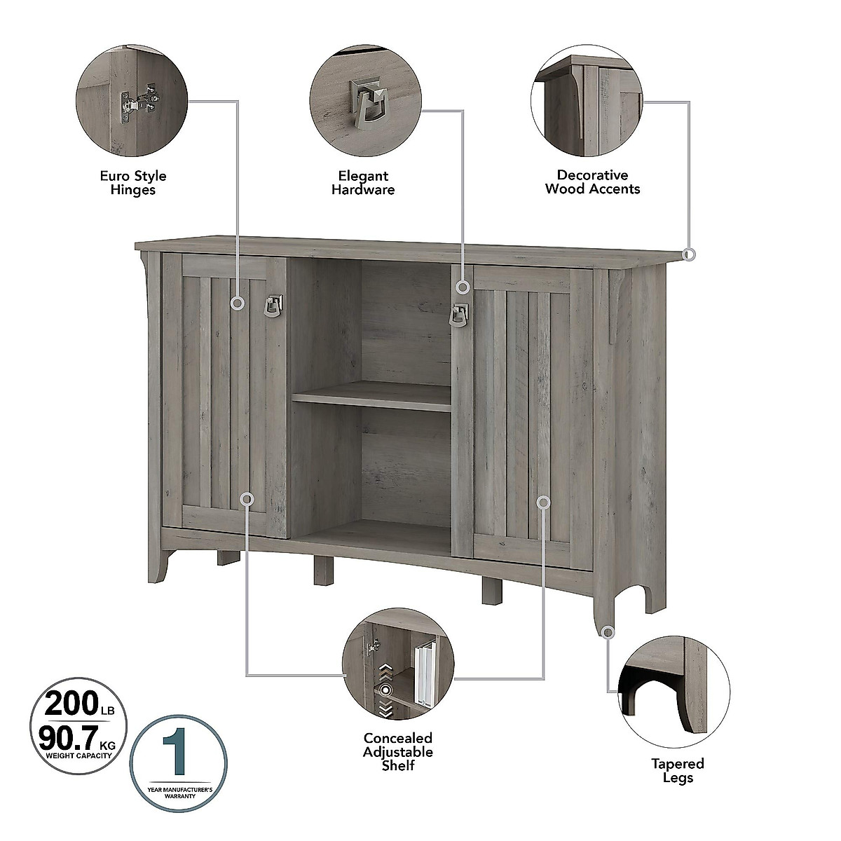 Bush Furniture Salinas Accent Storage Cabinet with Doors in Driftwood Gray
