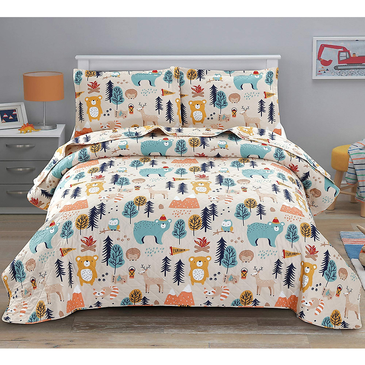 Quilt Set Queen Bedspread Coverlet Kids Queen Quilts Cartoon Bear Quilt Bedding Kids Quilt Bedspread Forest Animal Bear Print Kids Quilt Collection Home Lightweight Bedding Reversible Boys Coverlet