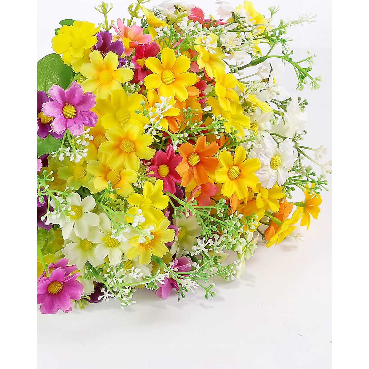 Omldggr 6 Pieces Faux Silk Daisy Artificial Flower Plastic Flowers Plants Plastic Bushes for Indoor Outside Hanging Planter Home Garden Decor (Yellow, Purple, White,Orange,Pink,Green)