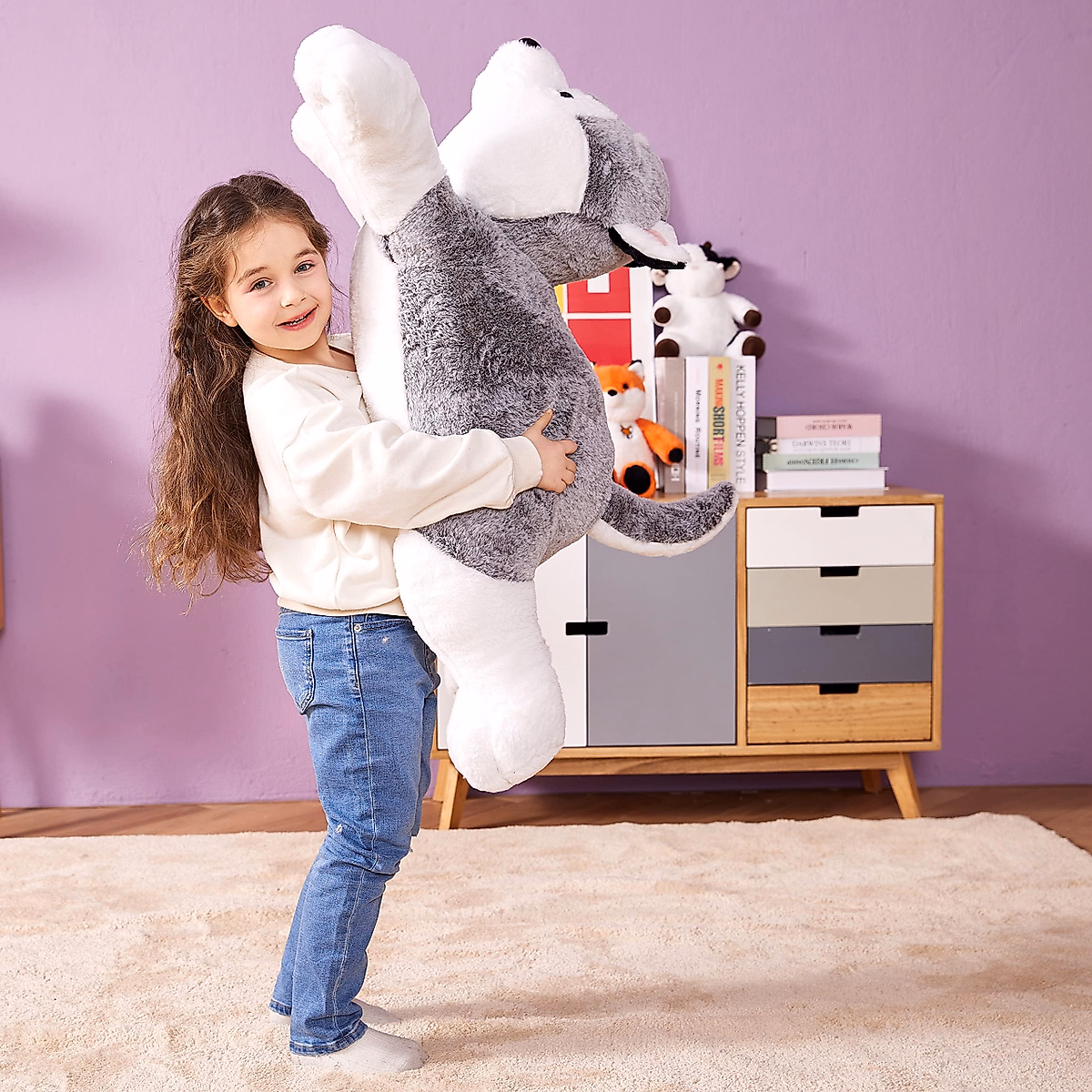 IKASA Giant Husky Stuffed Animal Plush Toy,30" Large Dog Puppy Cute Jumbo Soft Toys,Huge Big Size Plushy Fluffy Fat Plushie,Gifts for Kids