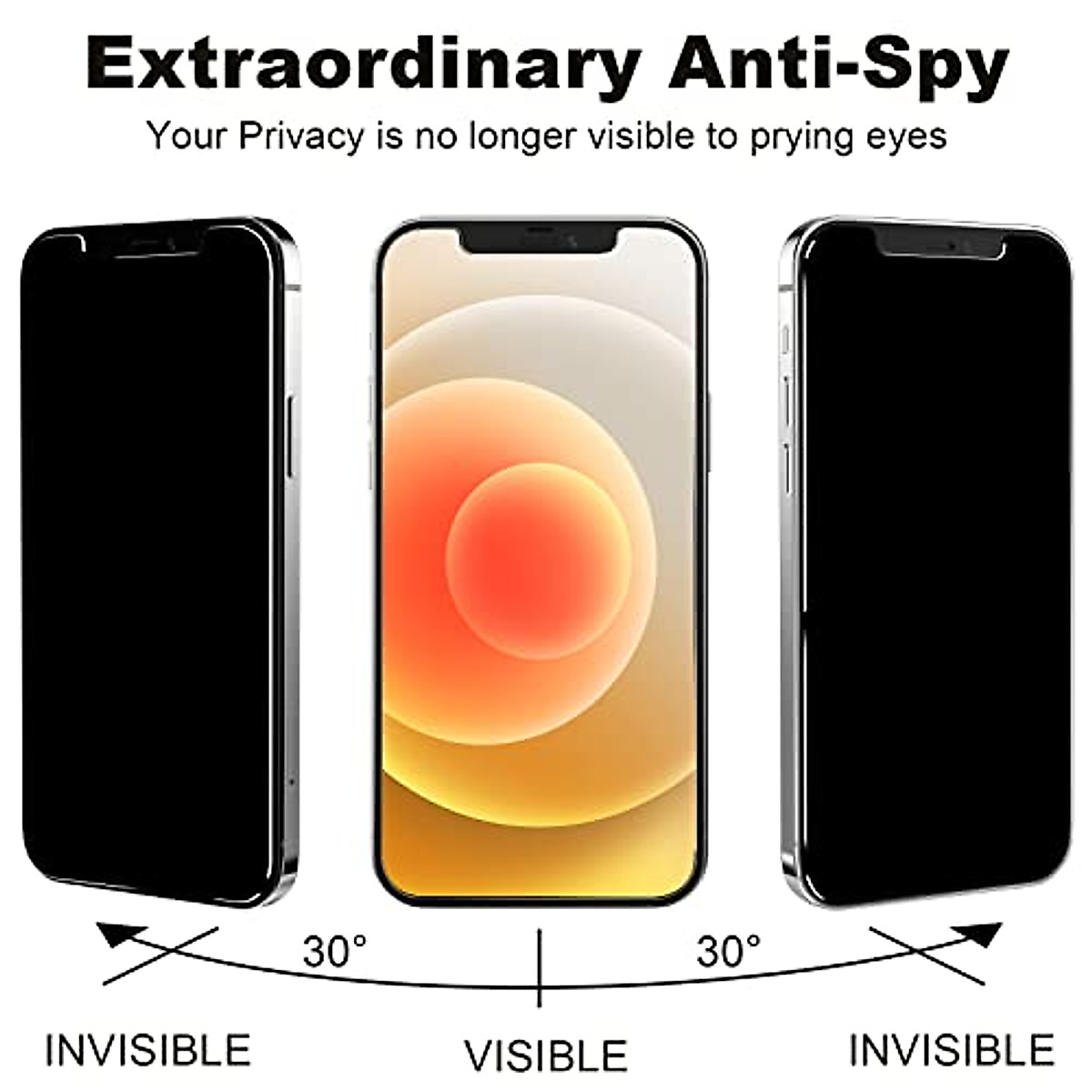 EWUONU 2 Pack iPhone 12/12 Pro Privacy Screen Protector [6.1 inch],9H Hardness Tempered Glass,Anti-Spy 30°Privacy,Sensitive Touch,Case Friendly