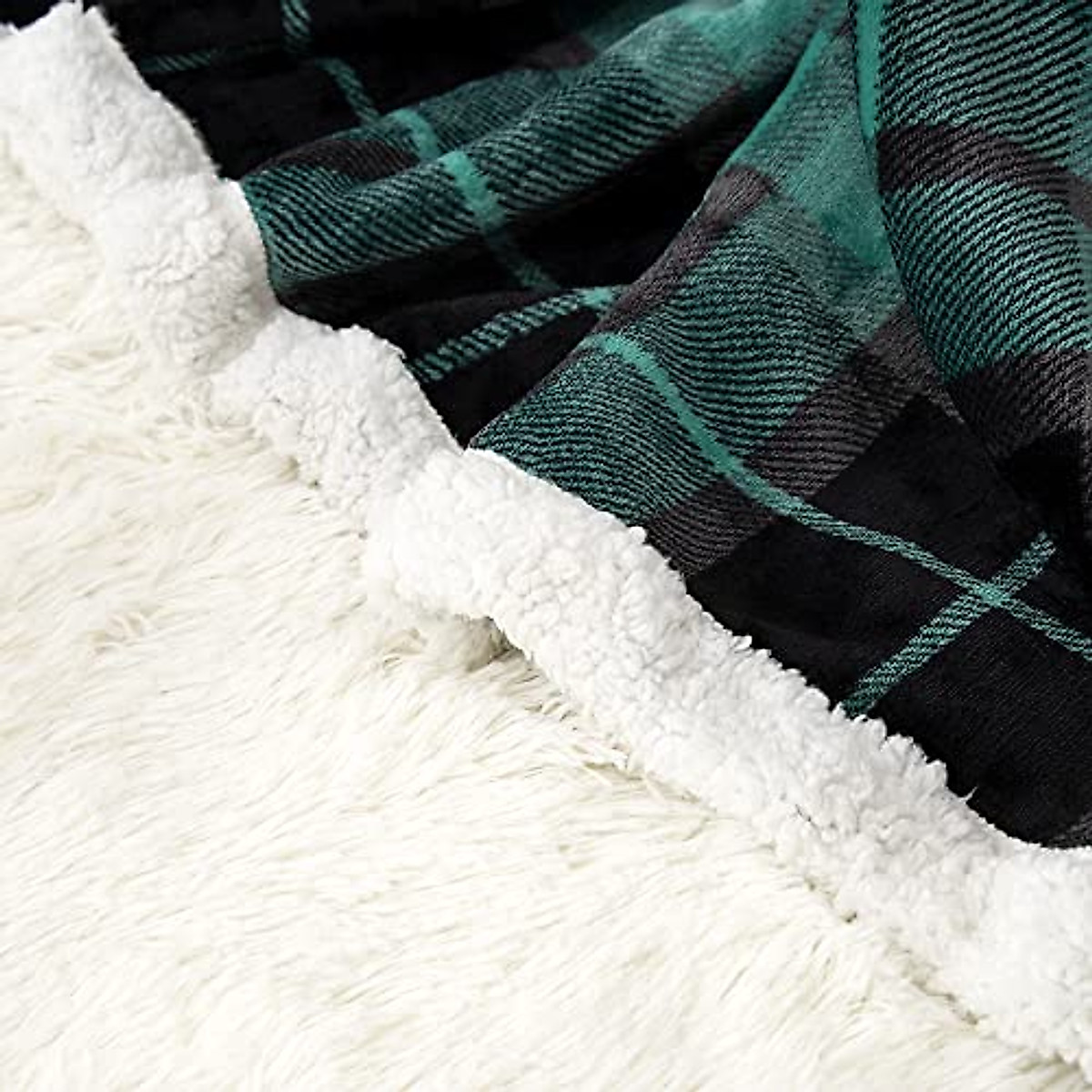 Gealaek Sherpa Throw Blanket Green Buffalo Plaid Blanket Fuzzy Soft Warm Cozy Reversible Microfiber Throw for Couch Sofa Bed Office Camping 50"x60"